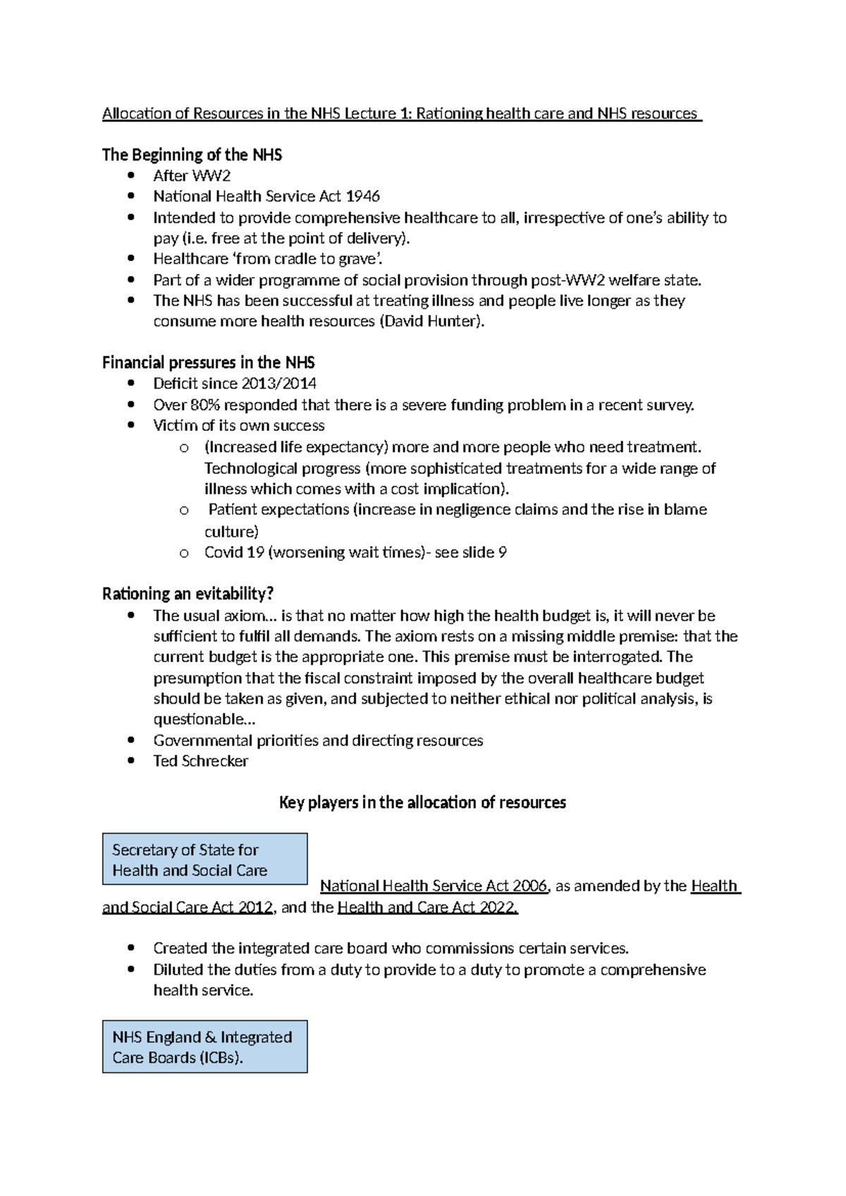 Lecture 1- allocation of resources - Allocation of Resources in the NHS ...