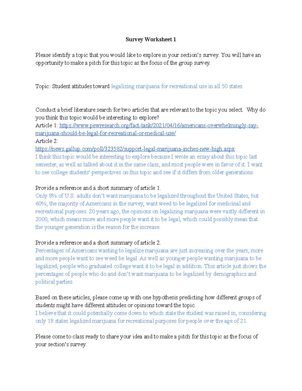 Survey Worksheet 1 - notes - Survey Worksheet 1 Please identify a topic ...