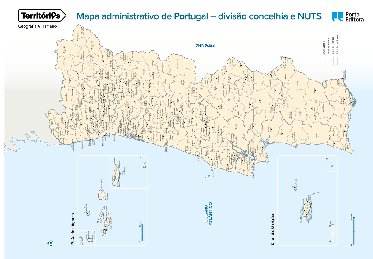 Mapa de Portugal Administrativo - Limite NUTS ILimite de NUTS IILimite de NUTS IIILimite de ...
