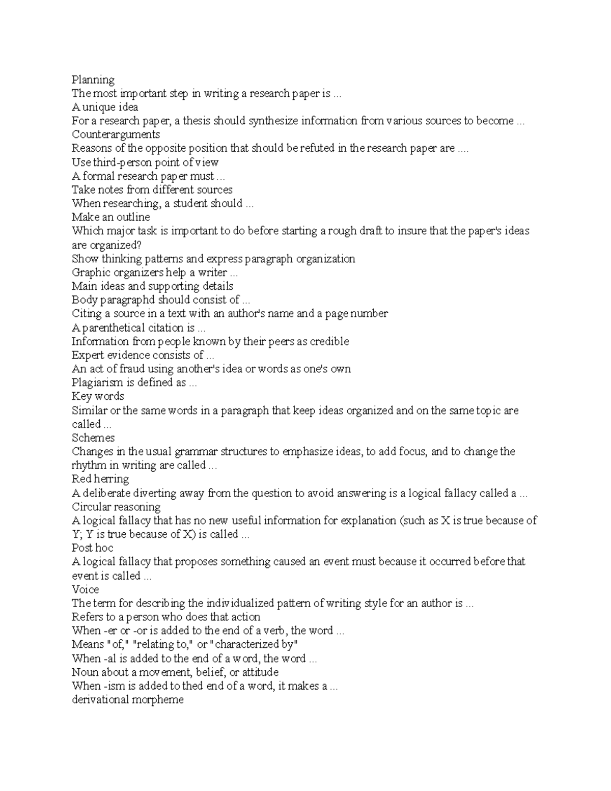 Eng 8 - notes - Planning The most important step in writing a research ...