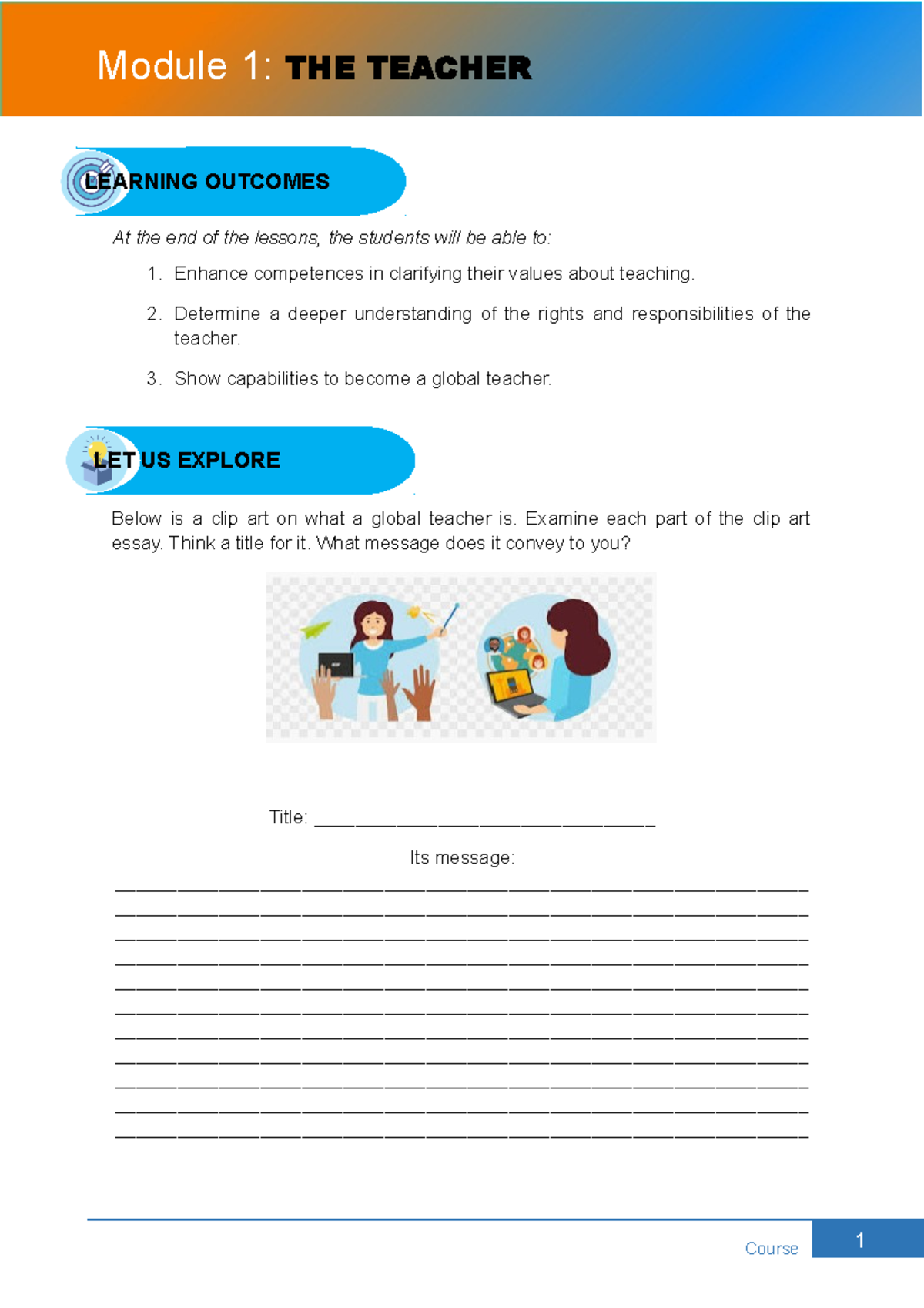 Module 1 ED 5 - At the end of the lessons, the students will be able to ...