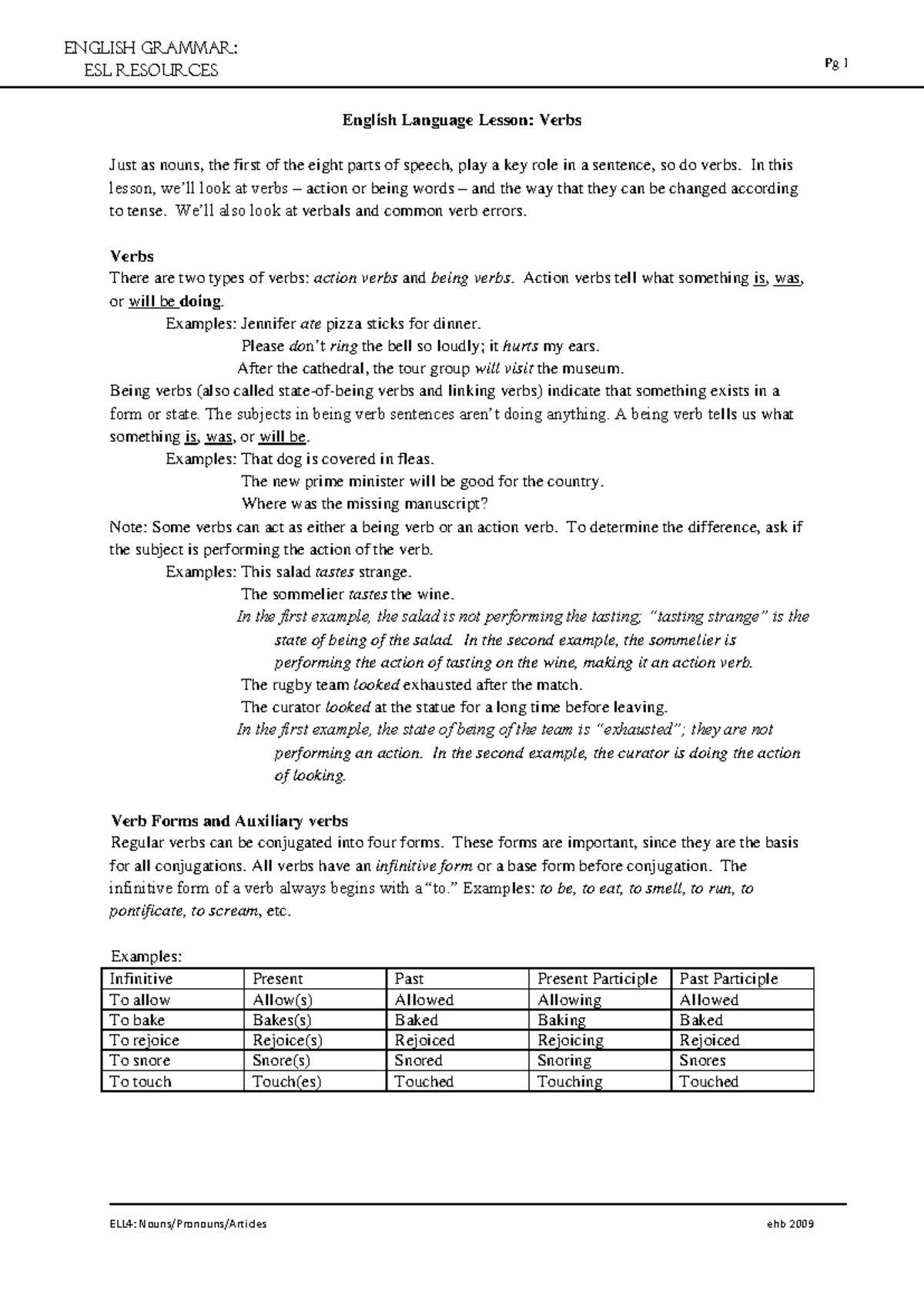 Verbs - Verbos apuntes - Pg 1 English Language Lesson: Verbs Just as ...