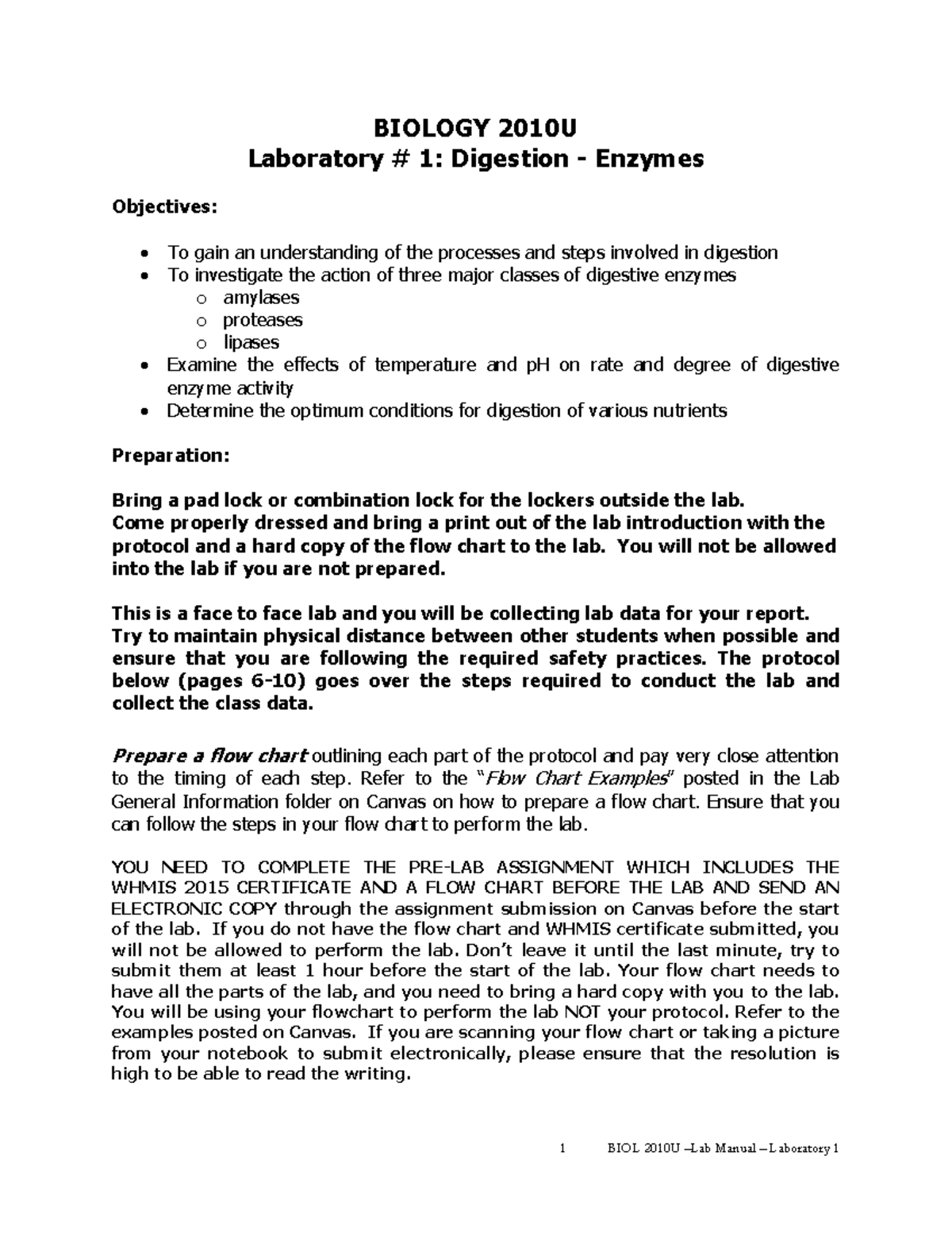 Lab 1 Digestion Intorduction and Protocol 2021 - BIOL2010 - Ontario ...