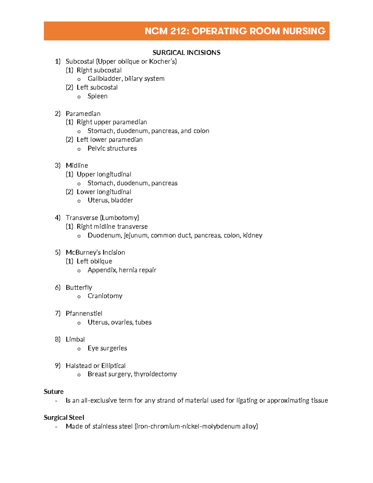 Operating ROOM Nursing 7 - NCM 212: OPERATING ROOM NURSING SURGICAL ...