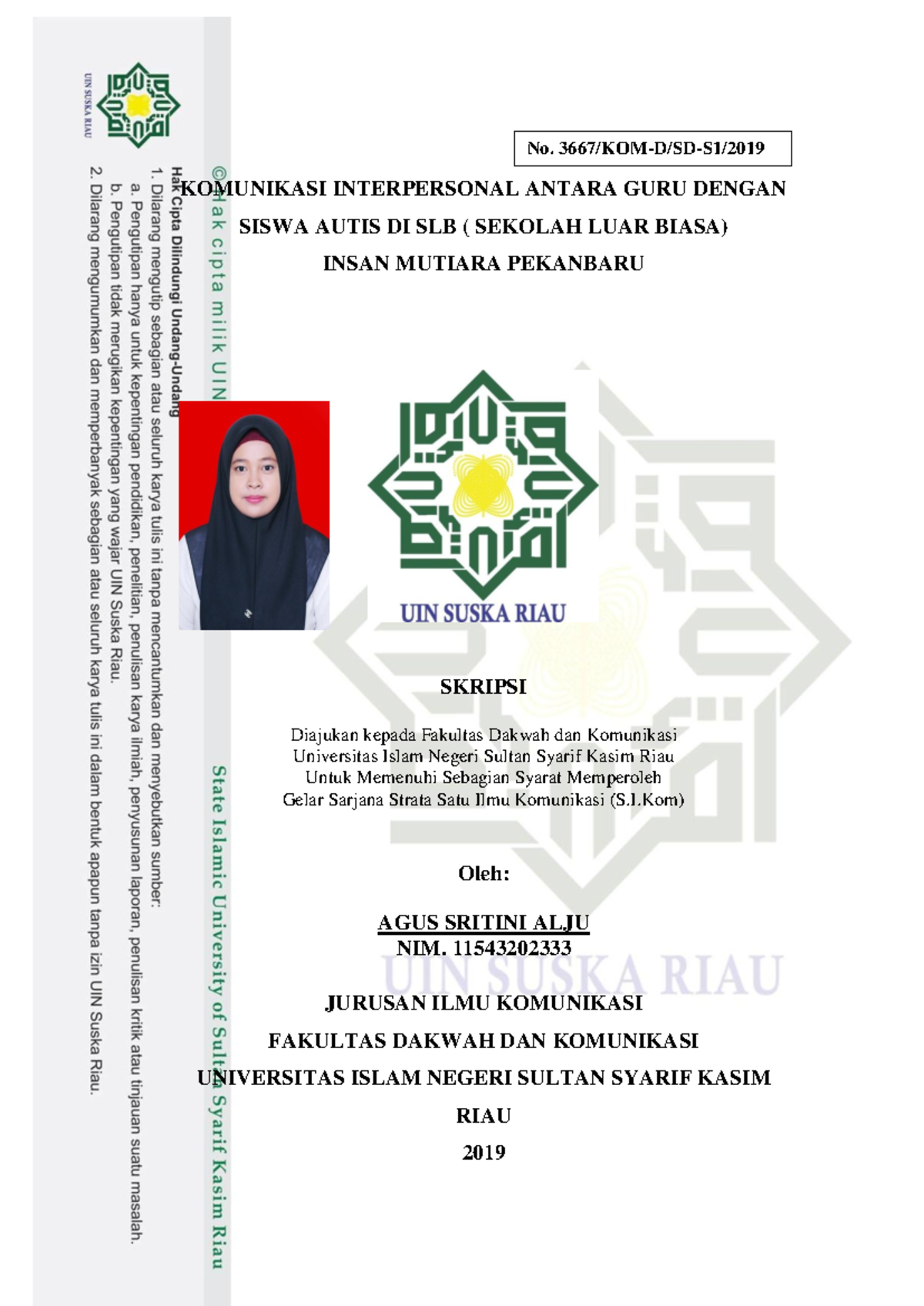 Komunikasi Interpersonal Antara Guru dan Siswa Autis di SLB Insan Mutiara Pekandbaru ...