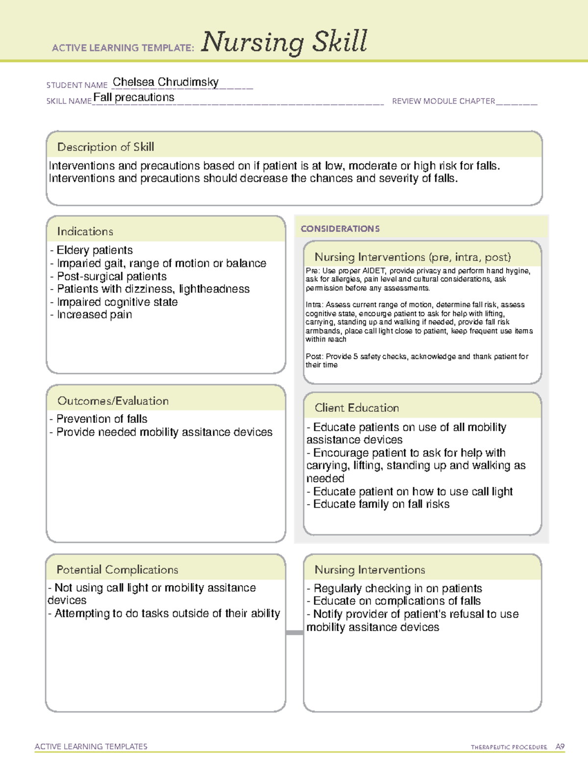 Chelsea Chrudimsky Nursing Skill fall precautions - ACTIVE LEARNING ...