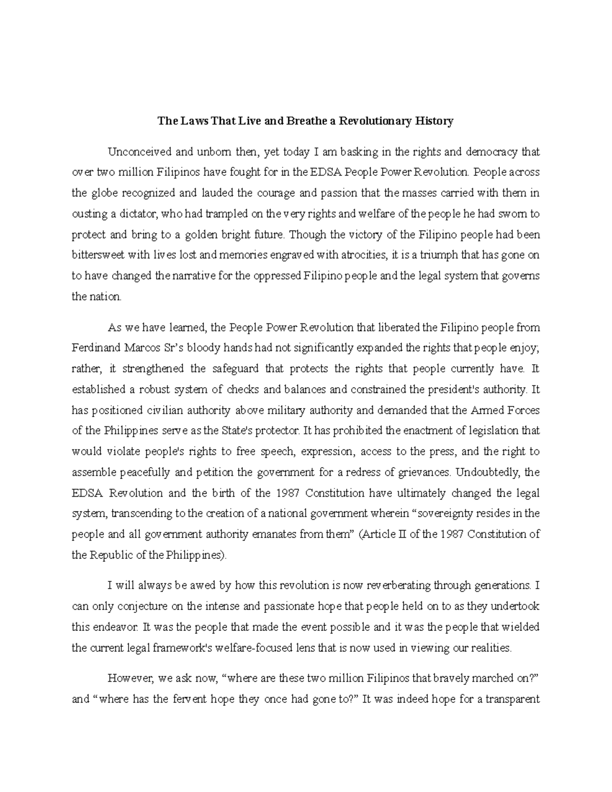 Sison Reflection Paper 1 - The Laws That Live and Breathe a ...