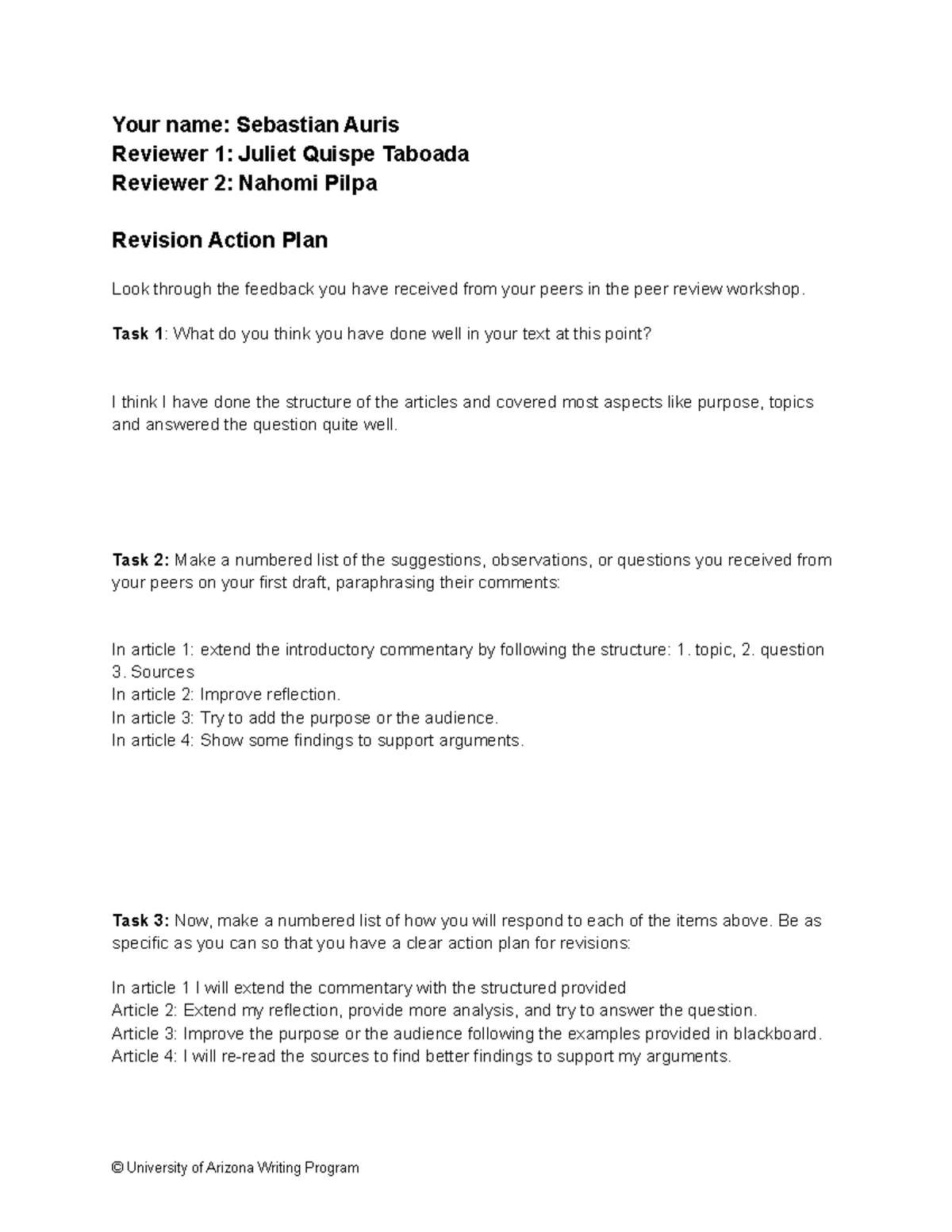 Aurish ghjghjg ghjgh - Your name: Sebastian Auris Reviewer 1: Juliet ...