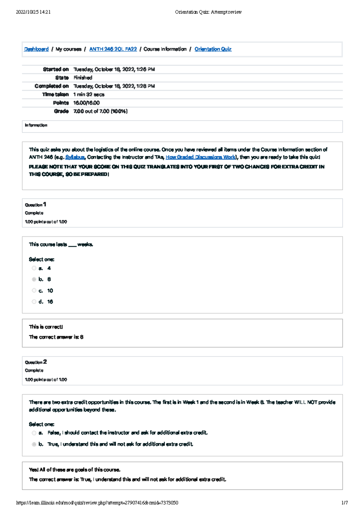 Orientation Quiz - quiz - Dashboard / My courses / ANTH 246 2 OL FA 22 ...