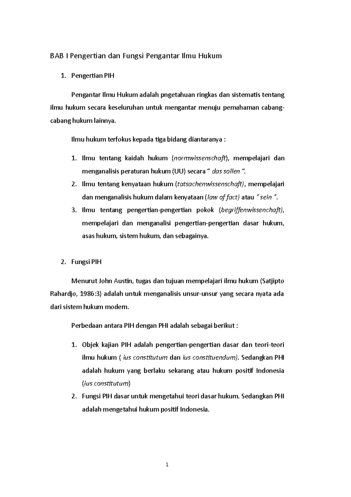 Tugas PIH ryan - BAB I Pengertian dan Fungsi Pengantar Ilmu Hukum Pengertian PIH Pengantar Ilmu ...