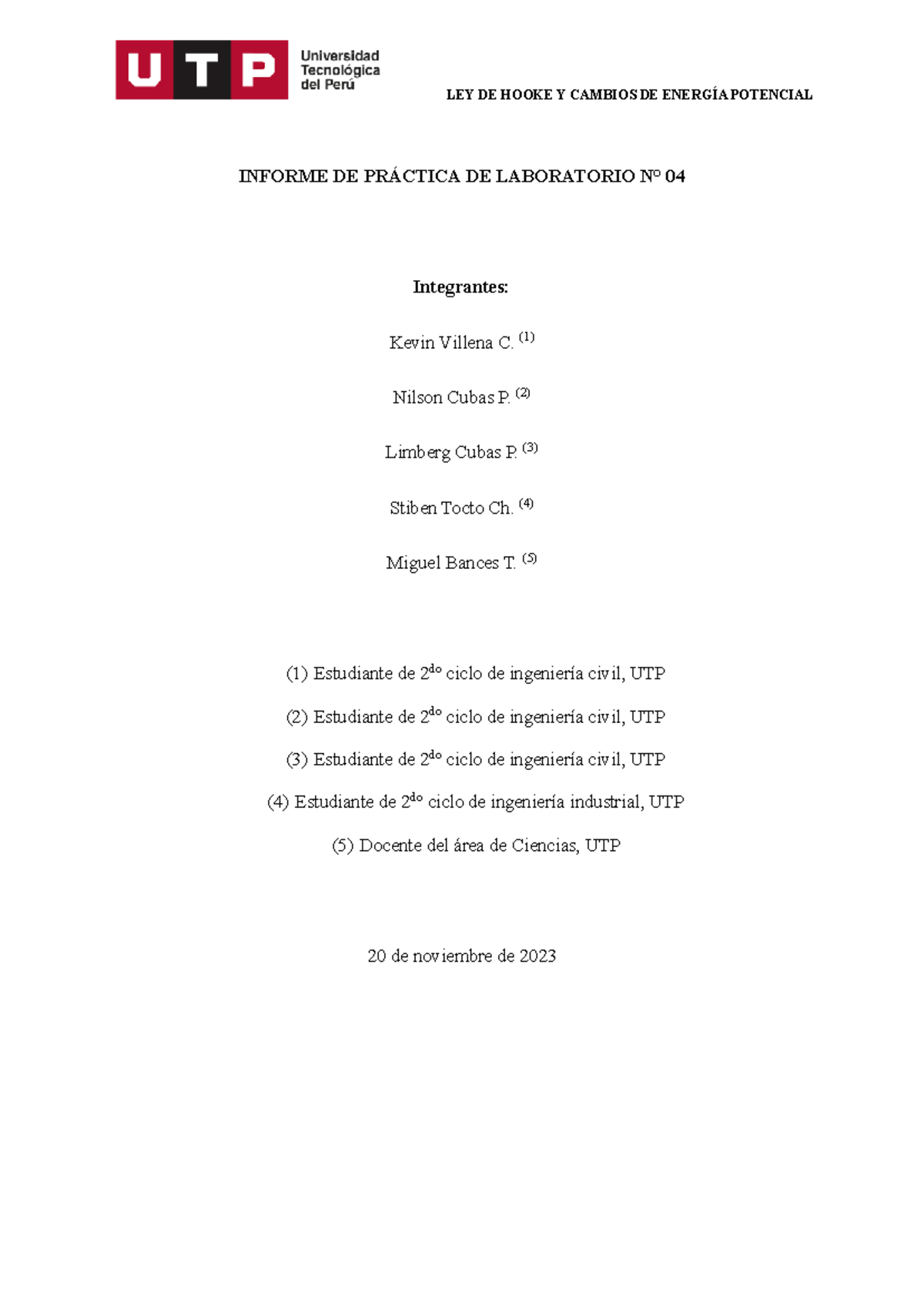 Informe De Practica De Laboratorio N° 04 1 Informe De PrÁctica De