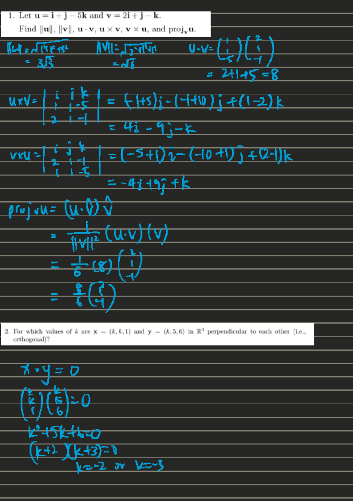 MH1810 Tutorial 2 - 1. Let Find u V, uxv,vxu, and proju. (44) 56 H 2 ...
