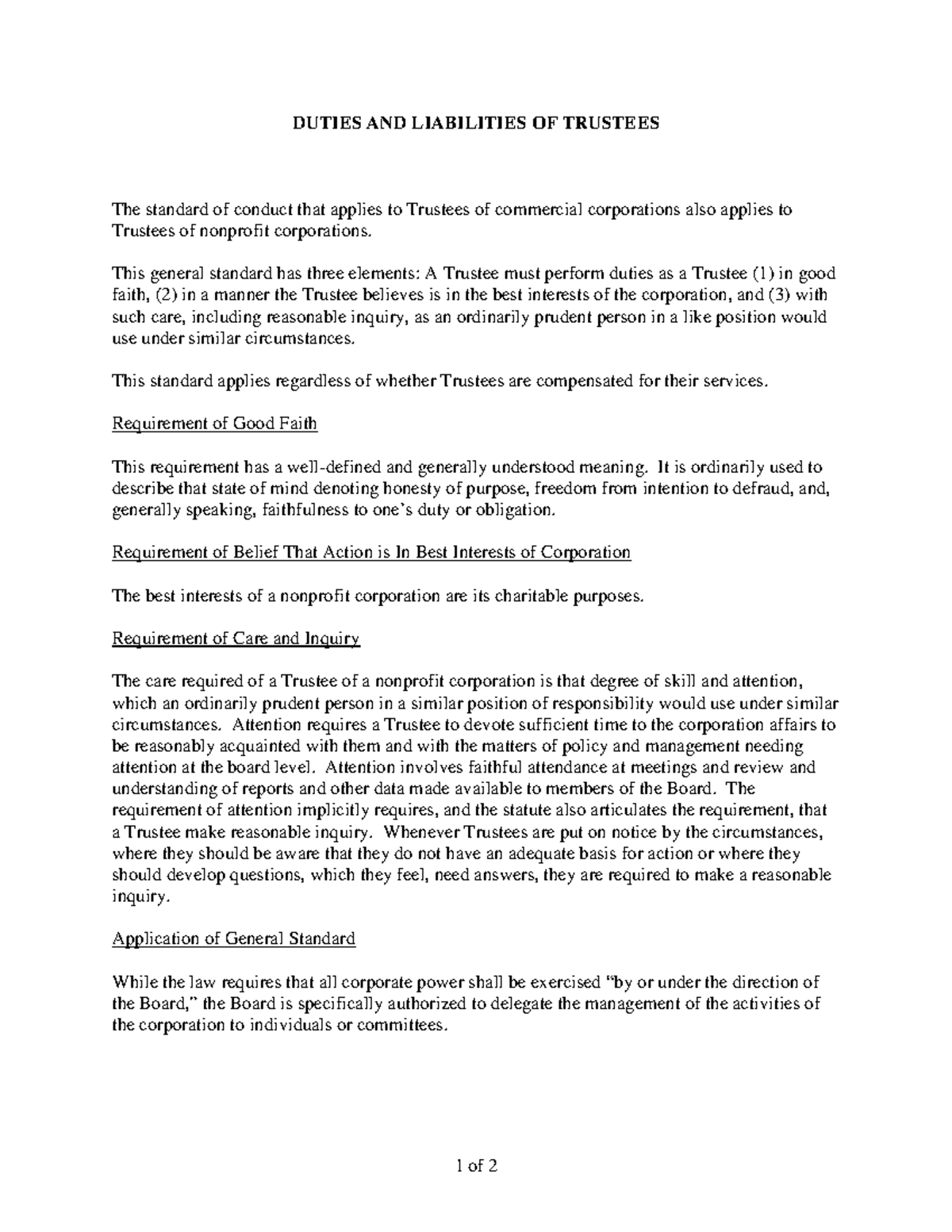 5duties and liabilties of trustees - 1 of 2 DUTIES AND LIABILITIES OF TRUSTEES The standard of ...