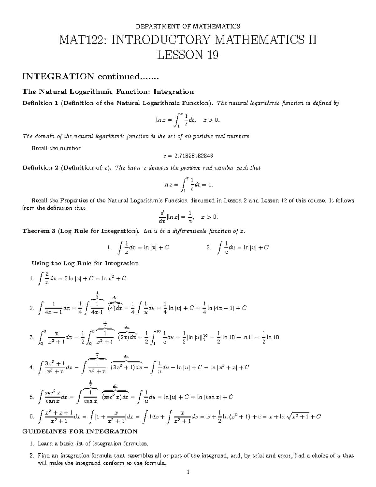 MAT122 Lesson 19(2022-2023 Sem 2) - DEPARTMENT OF MATHEMATICS MAT122 ...