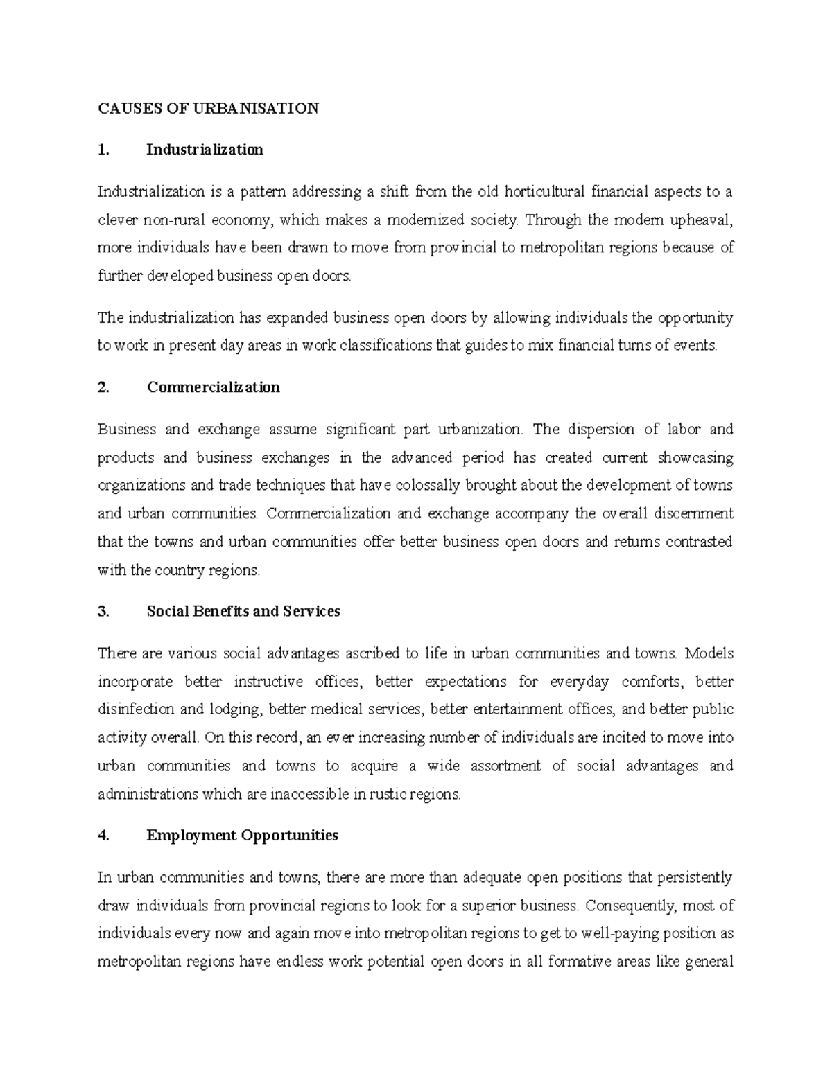 Causes of Urbanisation - CAUSES OF URBANISATION 1. Industrialization ...