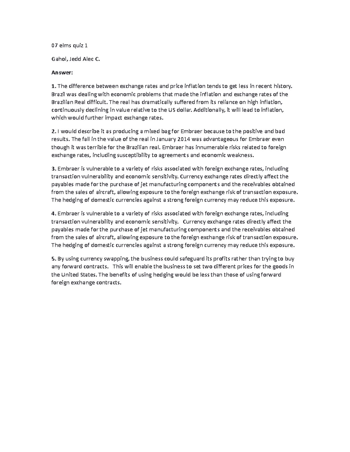 07 elms quiz 1 Gahol - ELMS QUIZ - 07 elms quiz 1 Gahol, Jedd Alec C ...