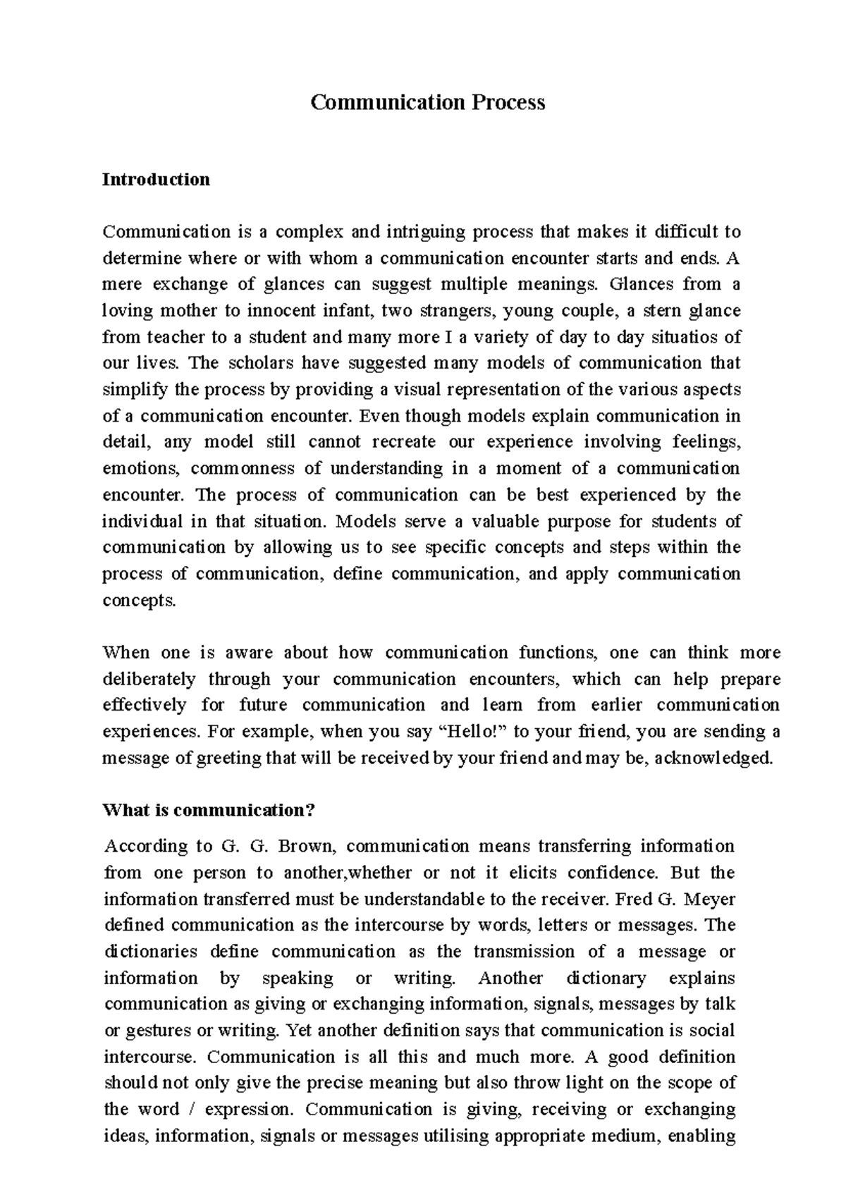 Communication Process - Communication Process Introduction Communication is a complex and ...