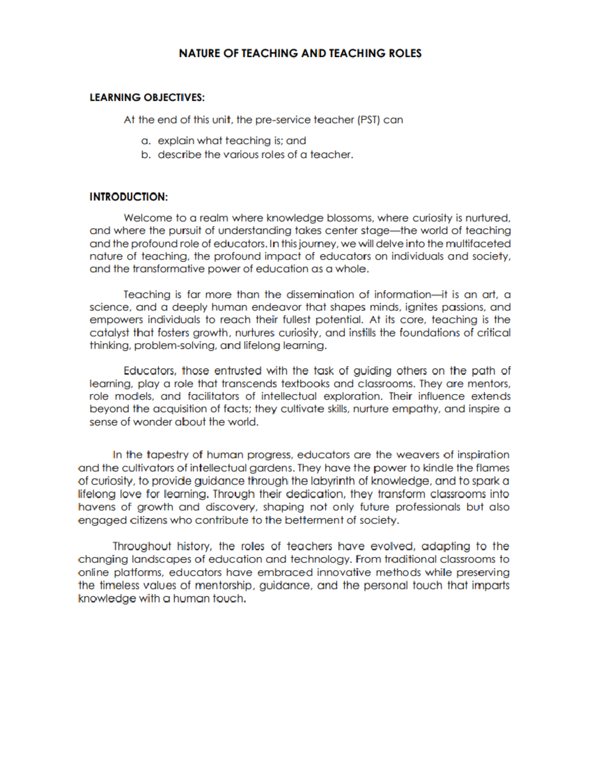 Unit-1 -The-Teacing-Profession - Teaching profession - Studocu