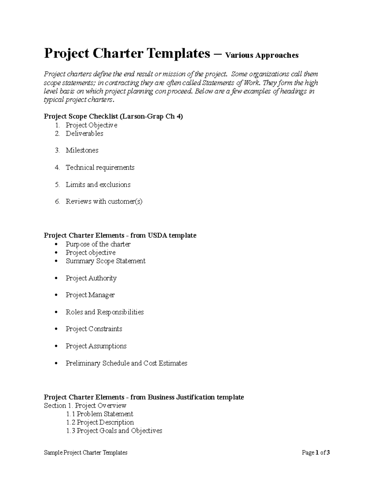 Project Charter Template - Various Approaches - Project Charter ...
