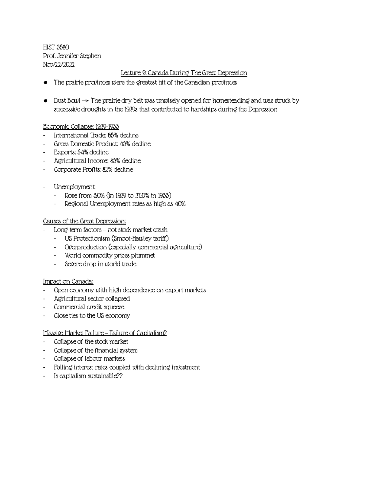 HIST 3580 Lecture 9 - Fall/Winter 2022-2023 Professor Jennifer Stephen ...