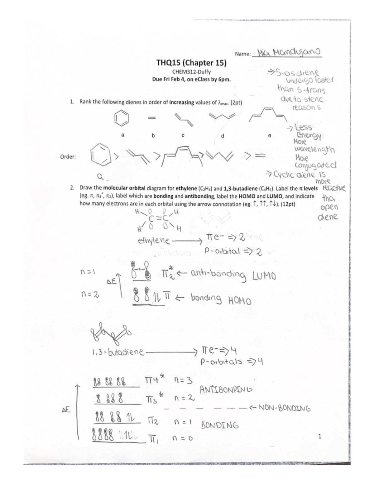 THQ15 (Chapter 15) - Organic chemistry - Name: Mia Mandujano THQ15 ...
