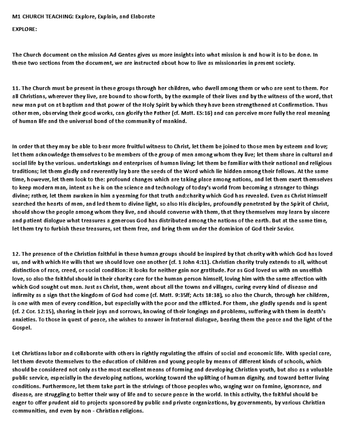 M1 Church Teaching - Lecture notes 2nd - M1 CHURCH TEACHING: Explore ...