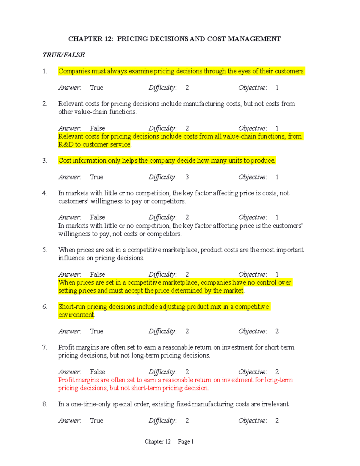 Ch12tif - this is a comprehensive lecture - CHAPTER 12: PRICING ...