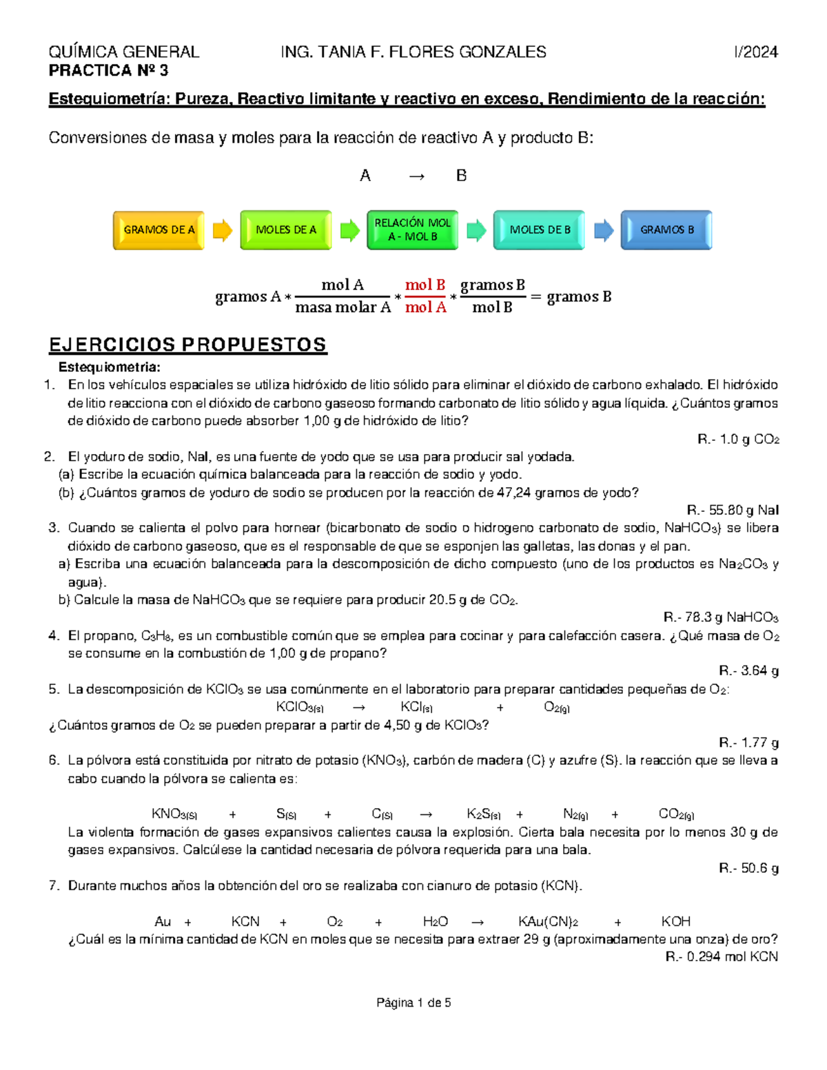 Estequiometría DE Reaccion P3 - PRACTICA Nº 3 Estequiometría: Pureza, Reactivo limitante y ...