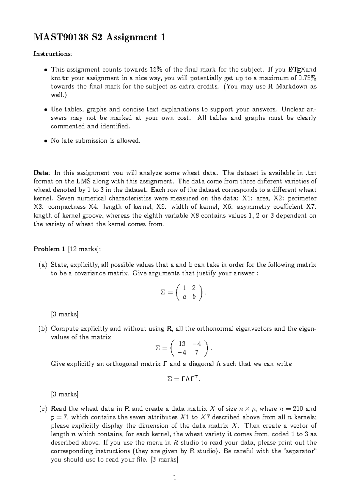 Assignment 1 Specification - MAST90138 S2 Assignment 1 Instructions ...