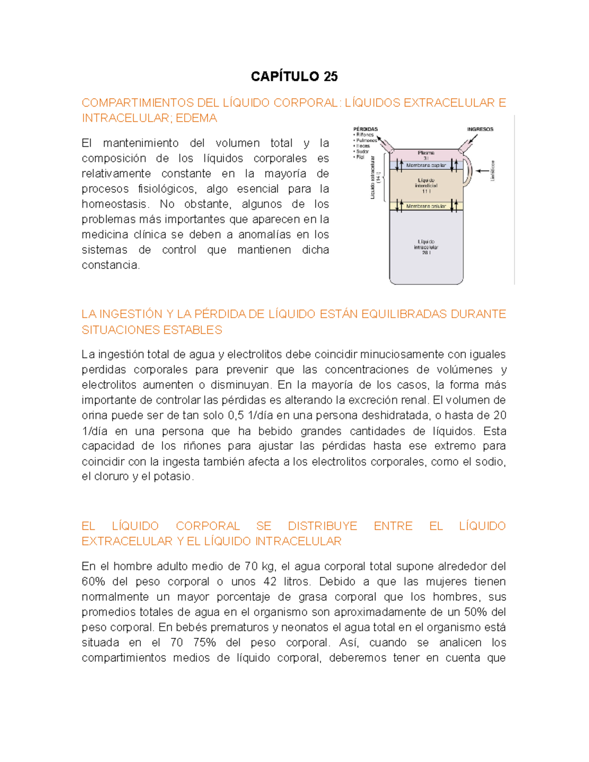 Resumen unidad V - Tratado de fisiologia Medica - CAPÍTULO 25 COMPARTIMIENTOS DEL LÍQUIDO ...