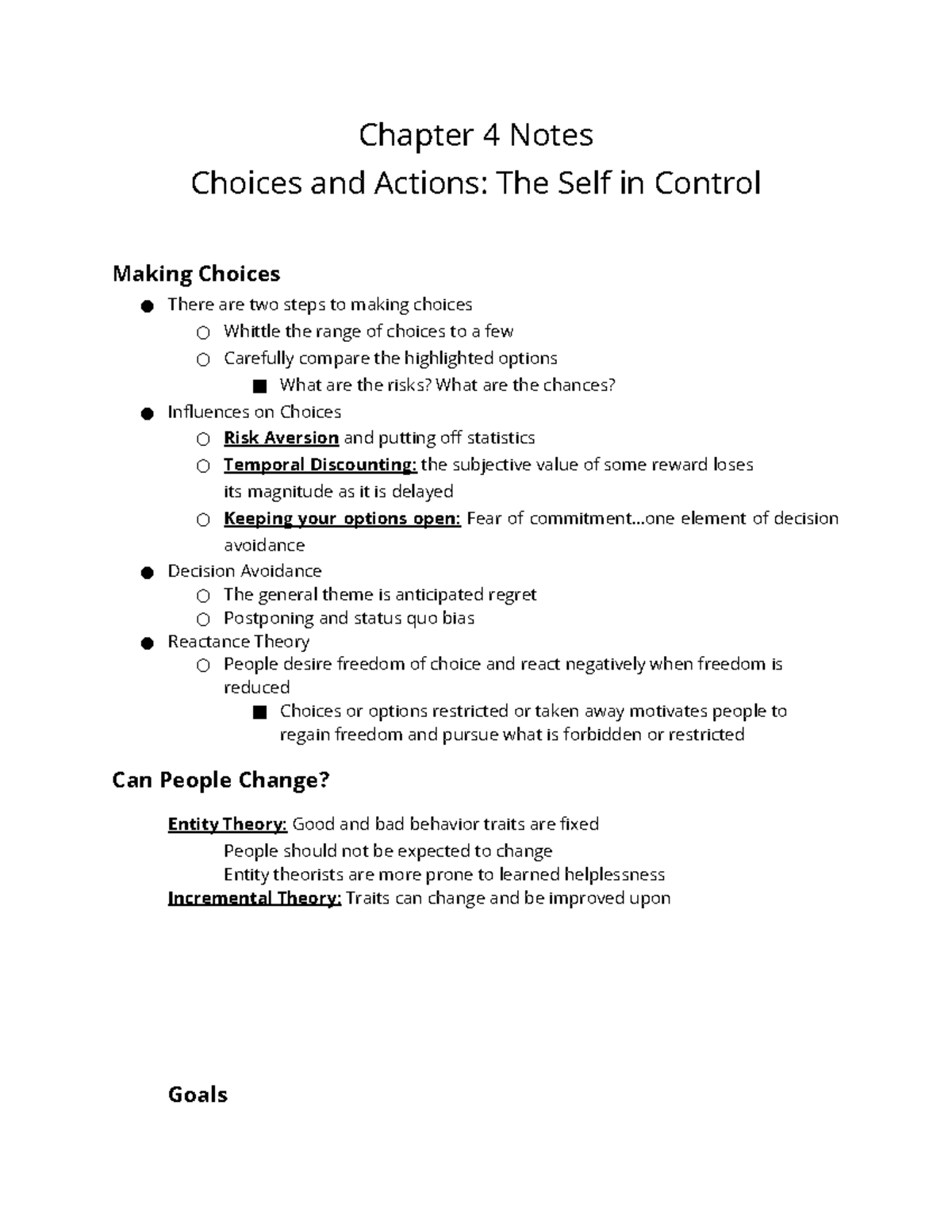 Chapter 4 Notes Choices and Actions - . element of decision avoidance ...