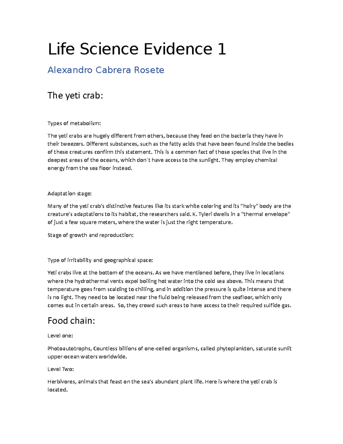 Evidence 1 Life science - Life Science Evidence 1 Alexandro Cabrera ...