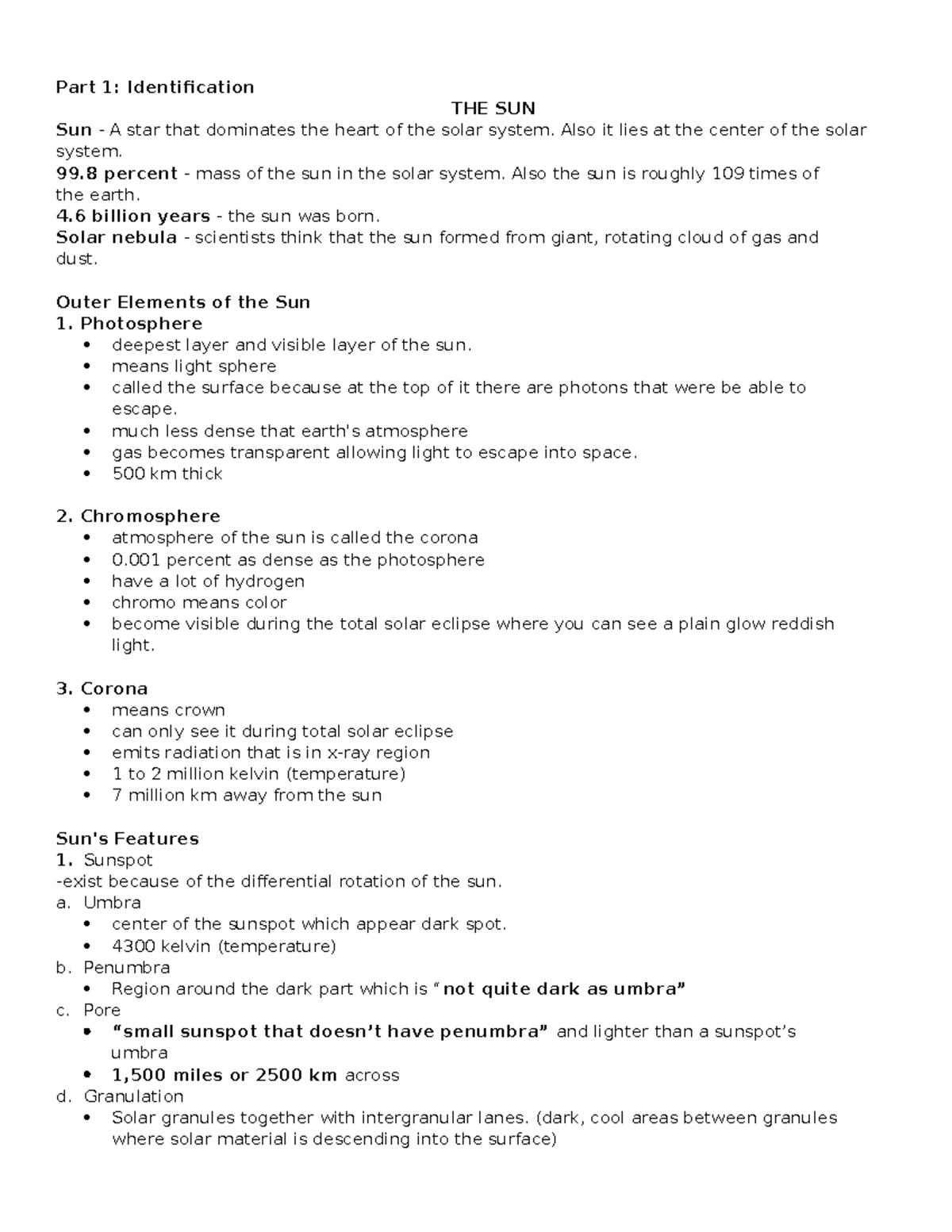 Reviewer - Part 1: Identification THE SUN Sun - A star that dominates ...