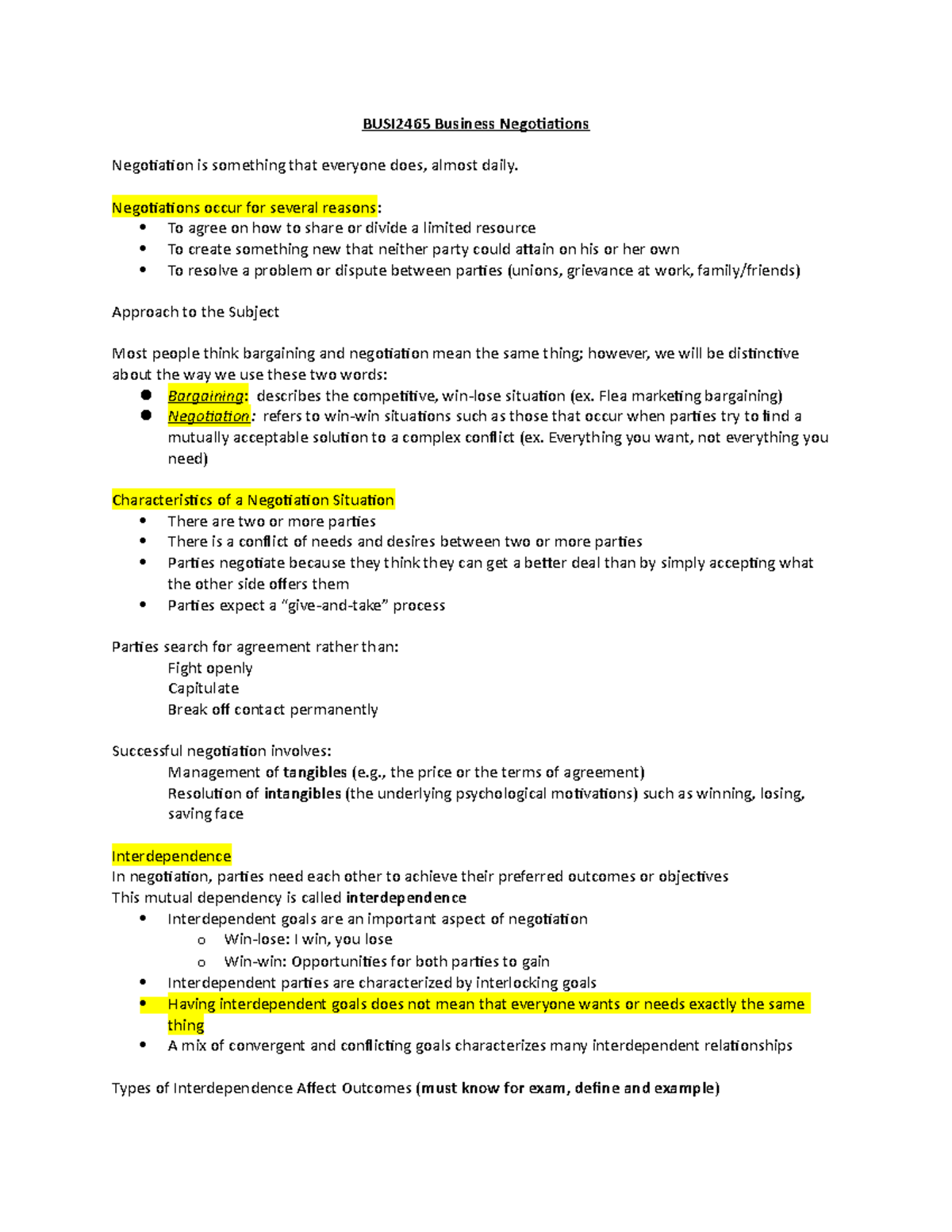 BUSI2465 Business Negotiations notes - BUSI2465 Business Negotiations ...