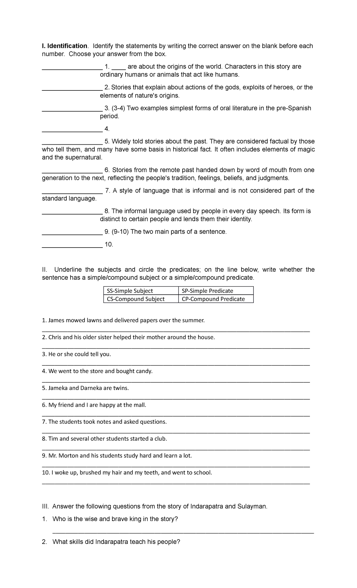 Garnet and Ruby Periodical 1st Grading - I. Identification. Identify ...