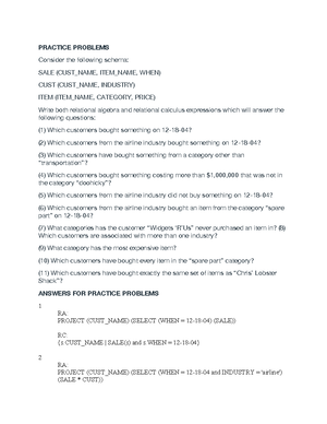 2s - Practise for databse - C H A P T E R 2 Introduction to the Relational Model Practice ...