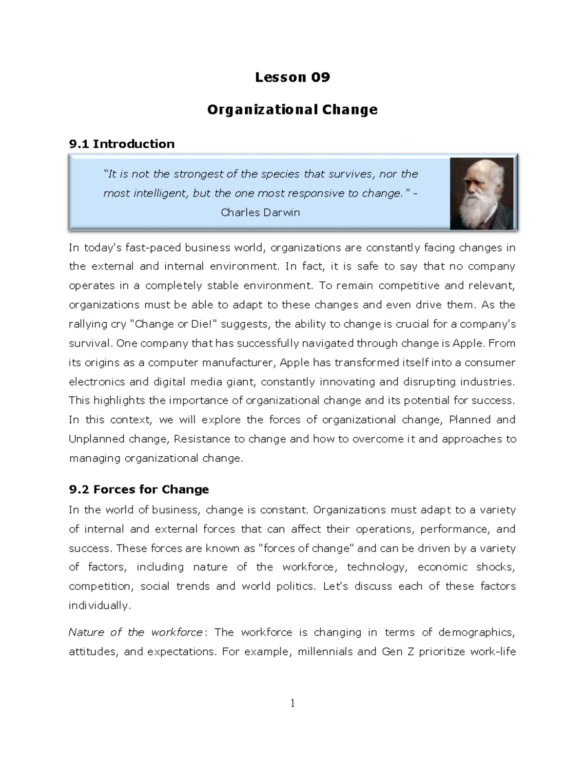 Lesson 9 (Drafted) Organizational change - Lesson 09 Organizational ...