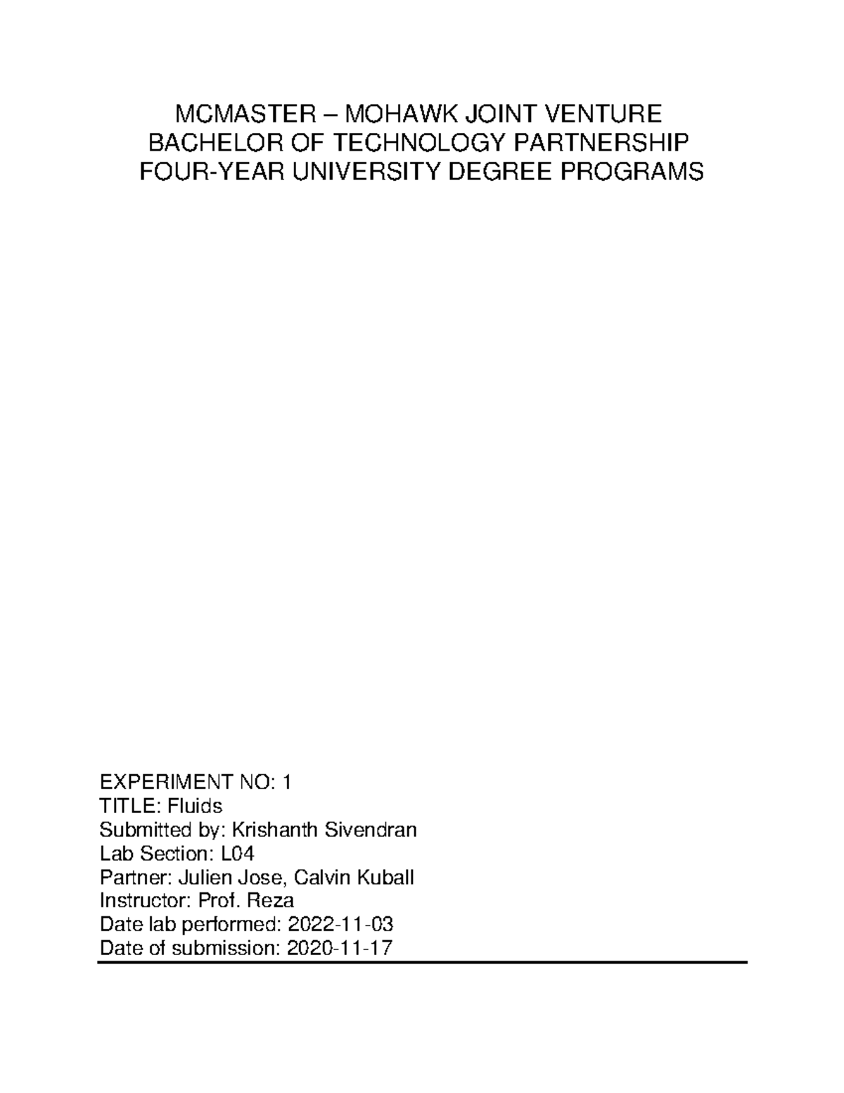 Phyics Lab 4 - Lab On Physics assignment - MCMASTER – MOHAWK JOINT ...