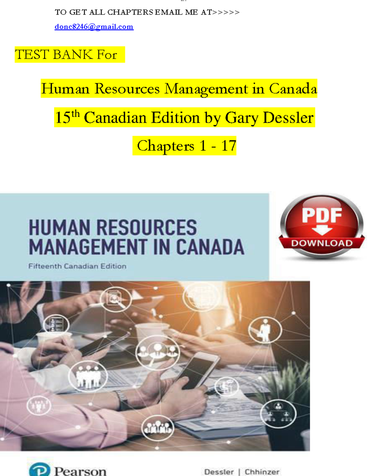 TEST BANK For Human Resources Management in Canada, 15th Canadian ...