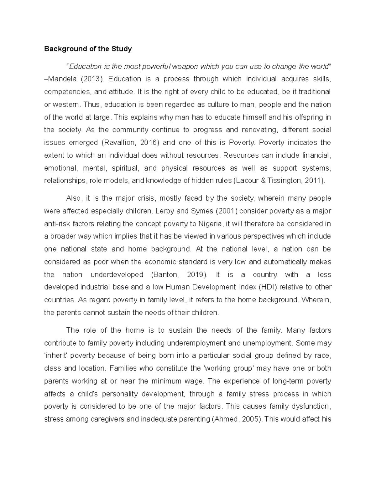 lecture notes sample - Background of the Study “Education is the most ...