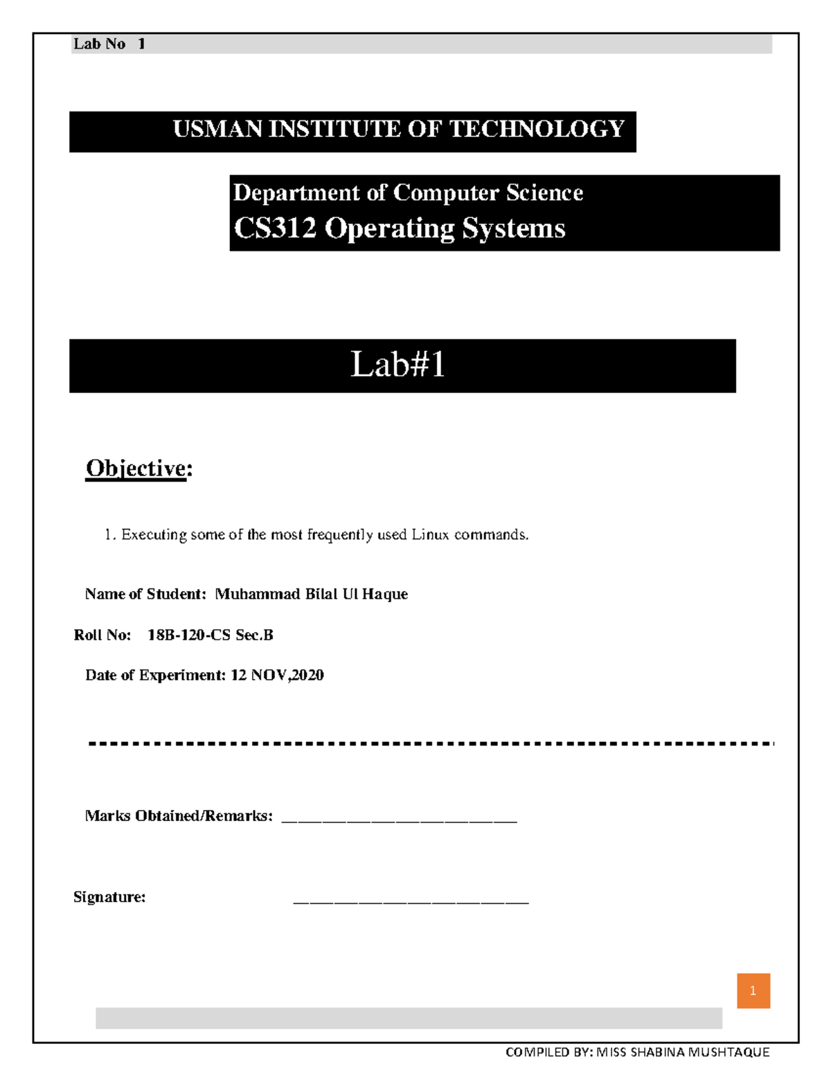 lab1 of web and account - 1 USMAN INSTITUTE OF TECHNOLOGY Department of Computer Science CS312 ...