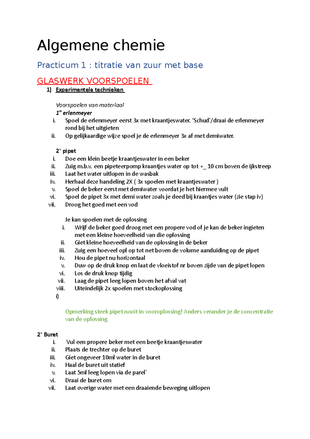 Practicuum 1 experimentele technieken stappen plan - Algemene chemie ...
