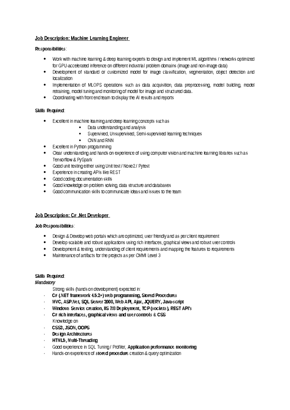 Job Description Campus hiring - Job Description: Machine Learning ...