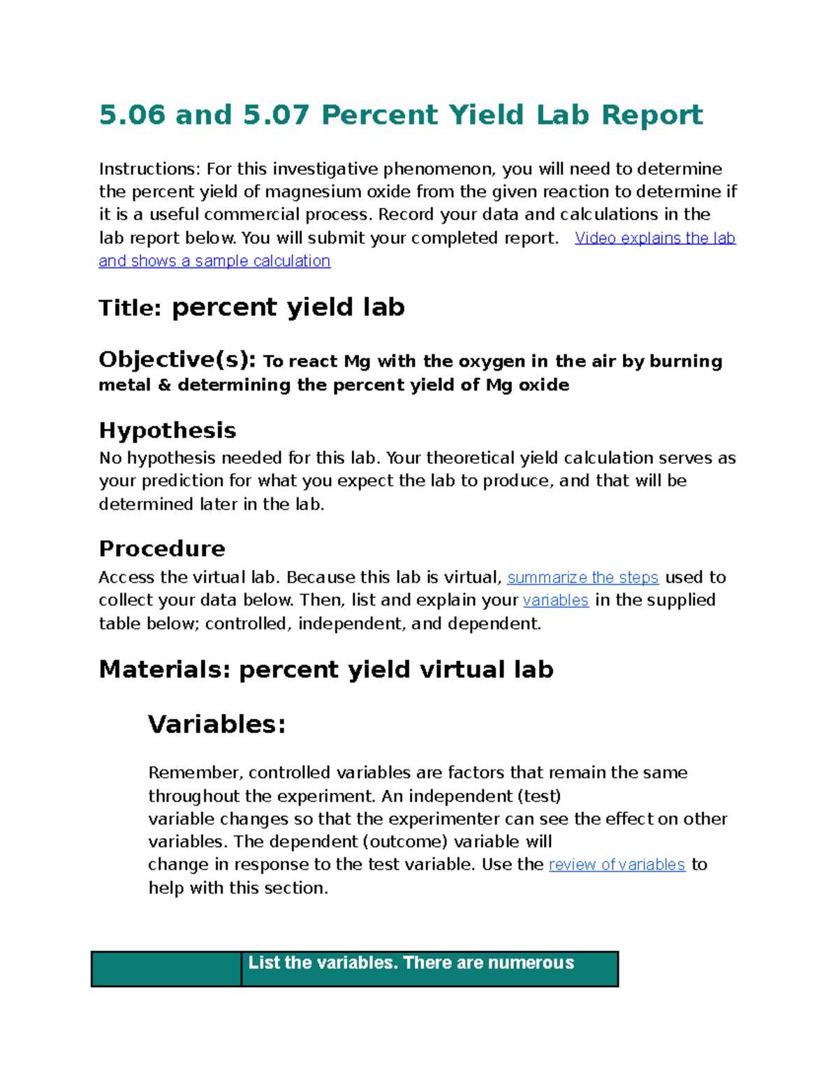 Untitled document - chem notes - 5 and 5 Percent Yield Lab Report ...