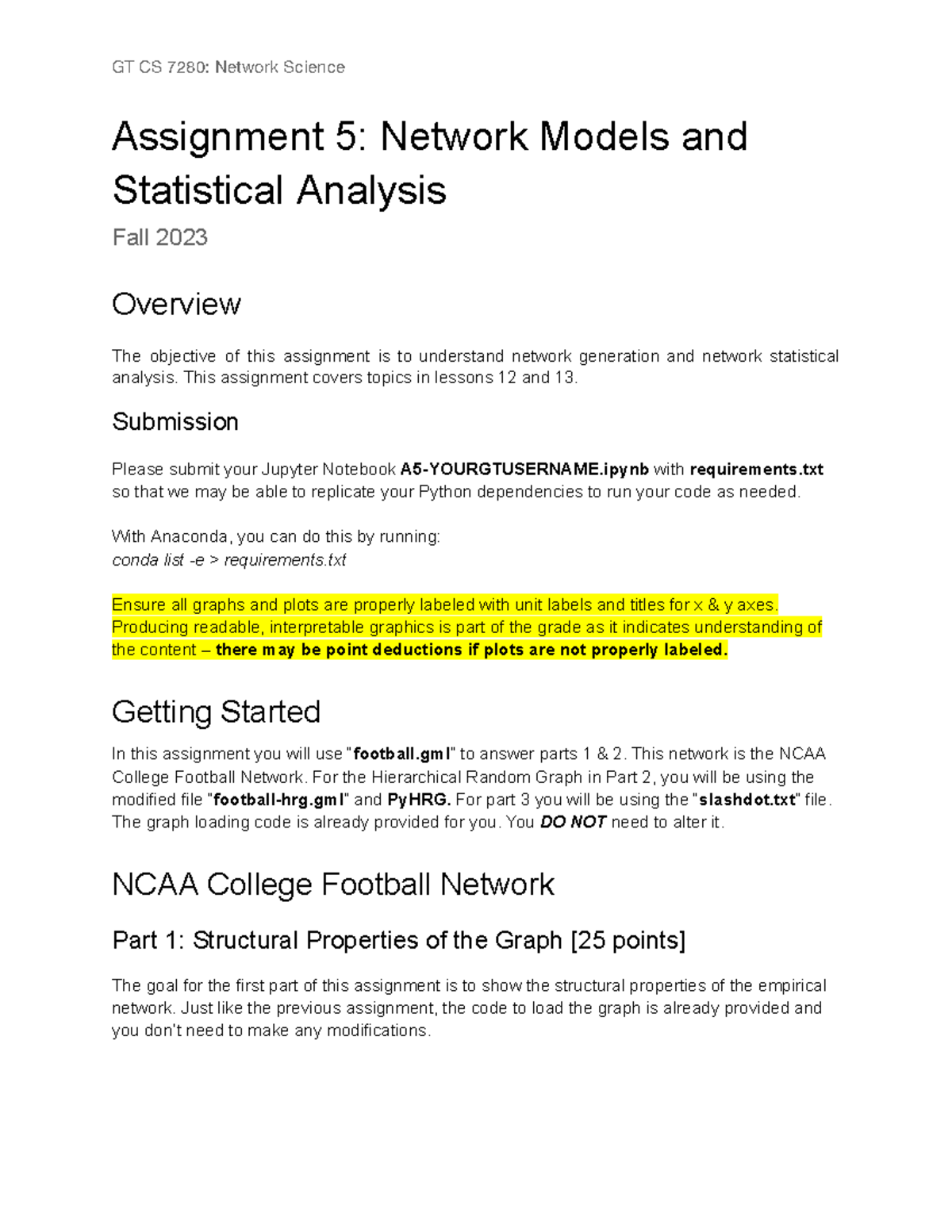 A5 - Fall 2023 - Assignment 5 - Assignment 5: Network Models and ...
