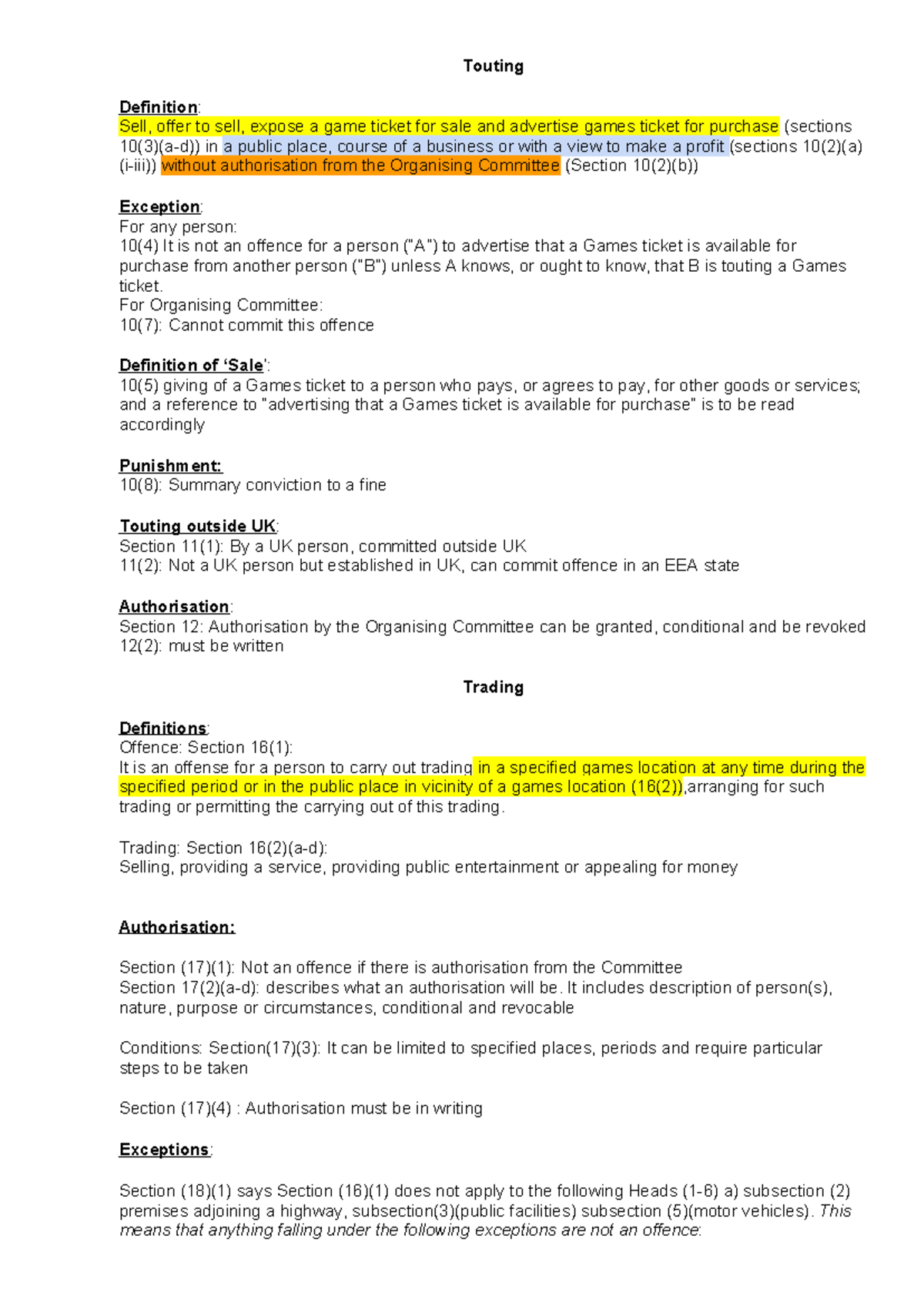 Part C questions - Touting Definition: Sell, offer to sell, expose a ...