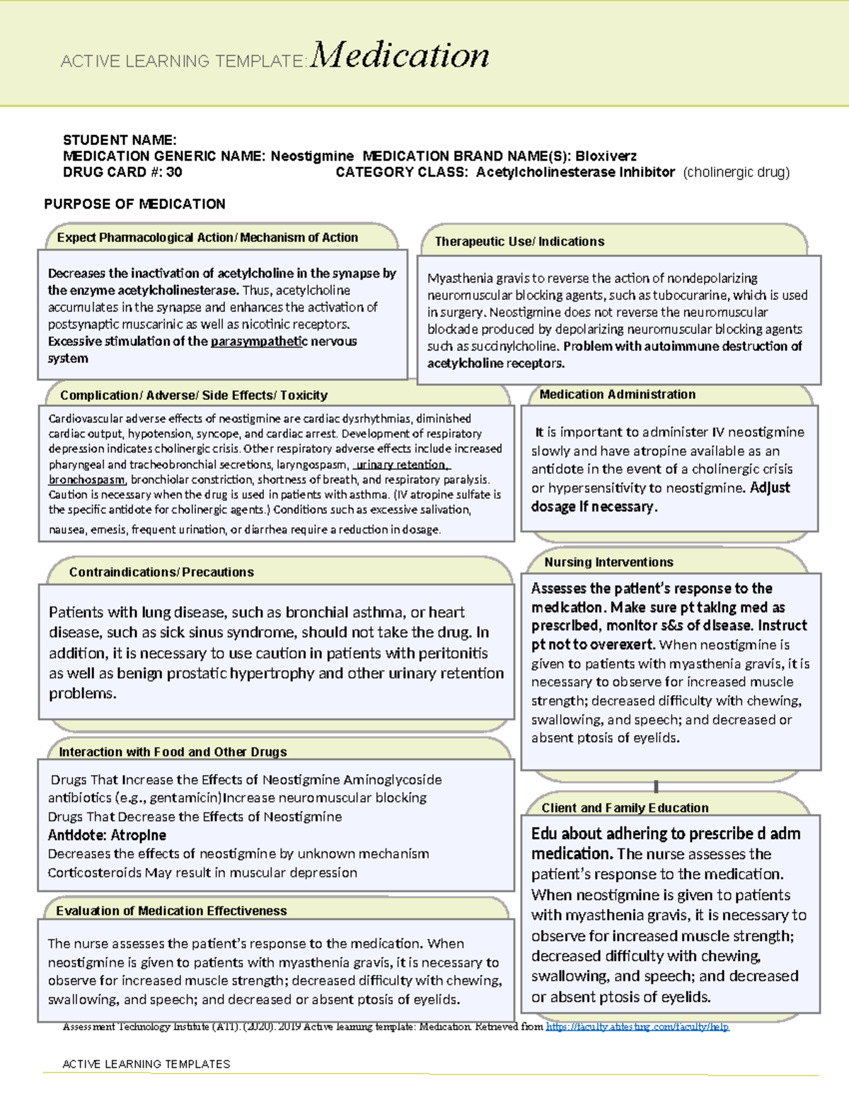 ATI Med cards UNIT 11 - pharm - STUDENT NAME: MEDICATION GENERIC NAME ...
