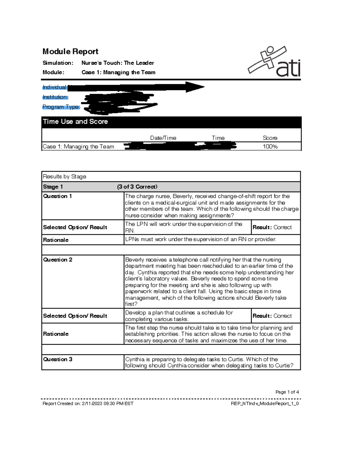 Case 1- Managing the Team - Individual Name: Institution: Program Type ...