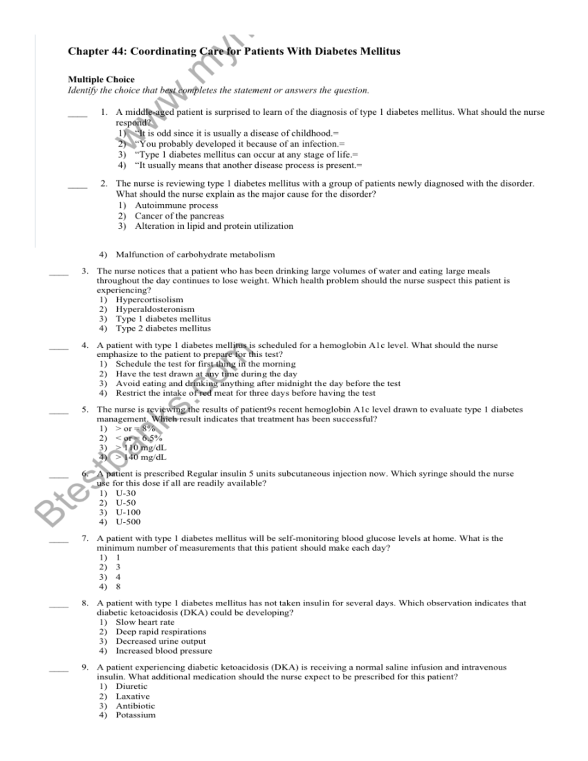 Diabetes Q'S - NUR1211 - Studocu