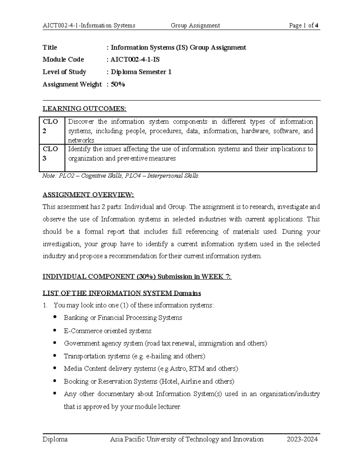 01 IS Assignment Question @ April 2023 - Title : Information Systems (IS) Group Assignment ...